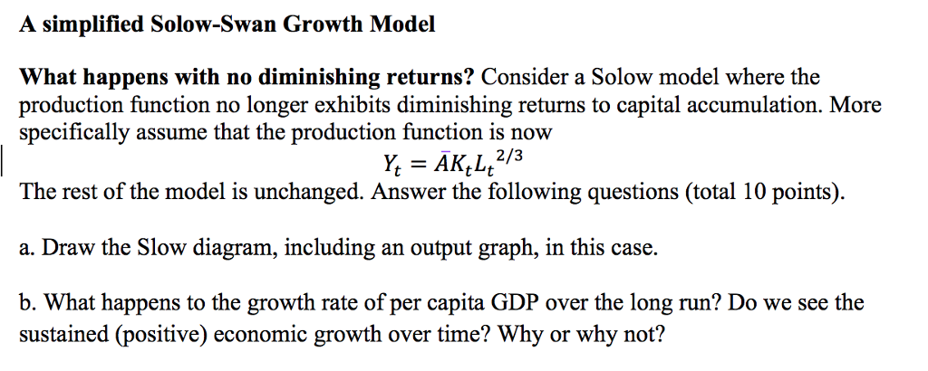 Solved A simplified Solow-Swan Growth Model What happens | Chegg.com