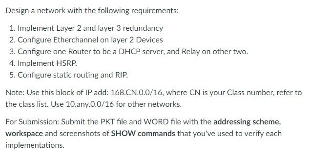 Solved Design a network with the following requirements: 1. | Chegg.com