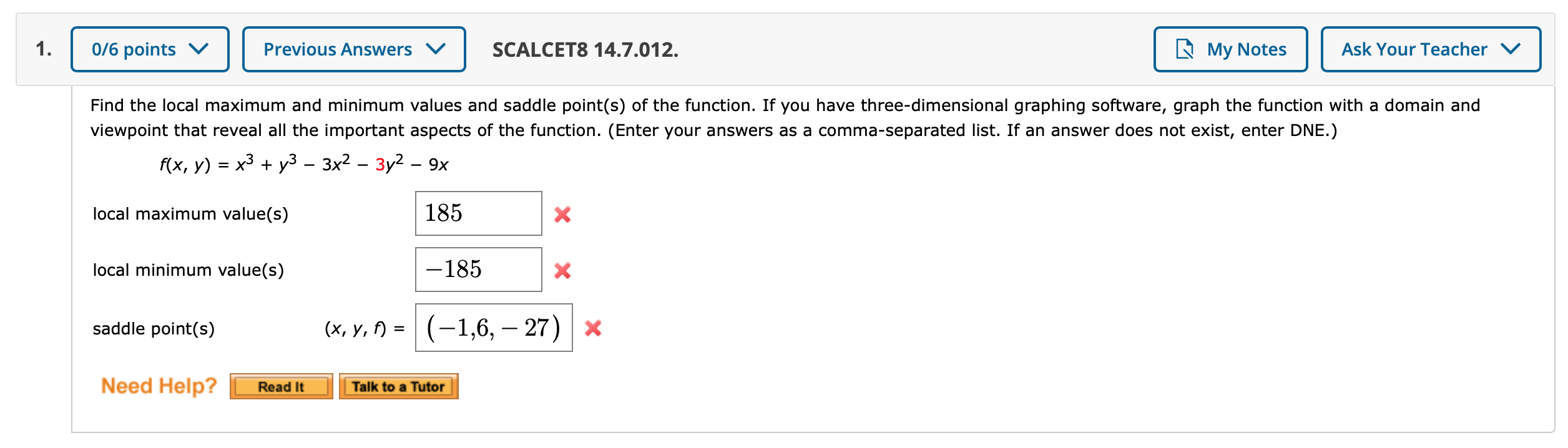 Solved 1. 0/6 points v || Previous Answers v SCALCET8 | Chegg.com