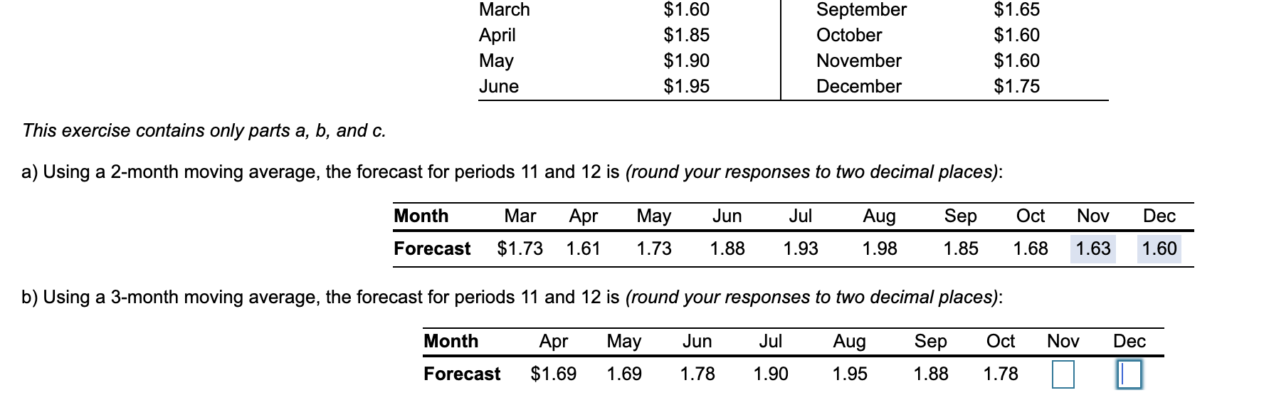 Solved March September October April May June $1.60 $1.85 | Chegg.com