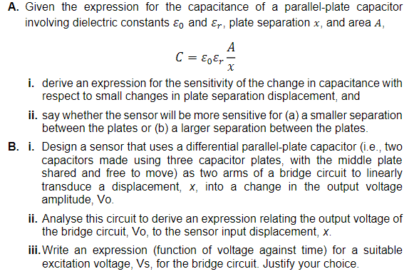 Solved A. Given the expression for the capacitance of a | Chegg.com