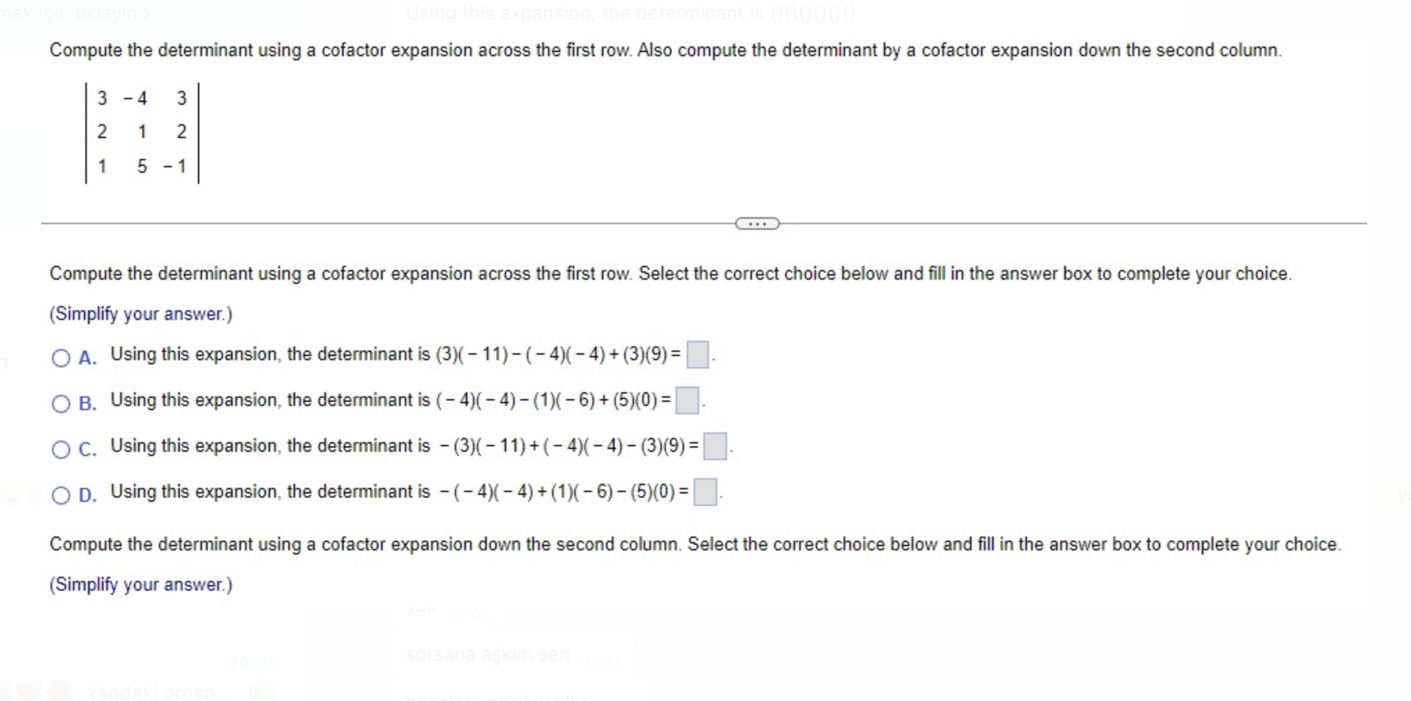 Solved Compute the determinant using a cofactor expansion | Chegg.com