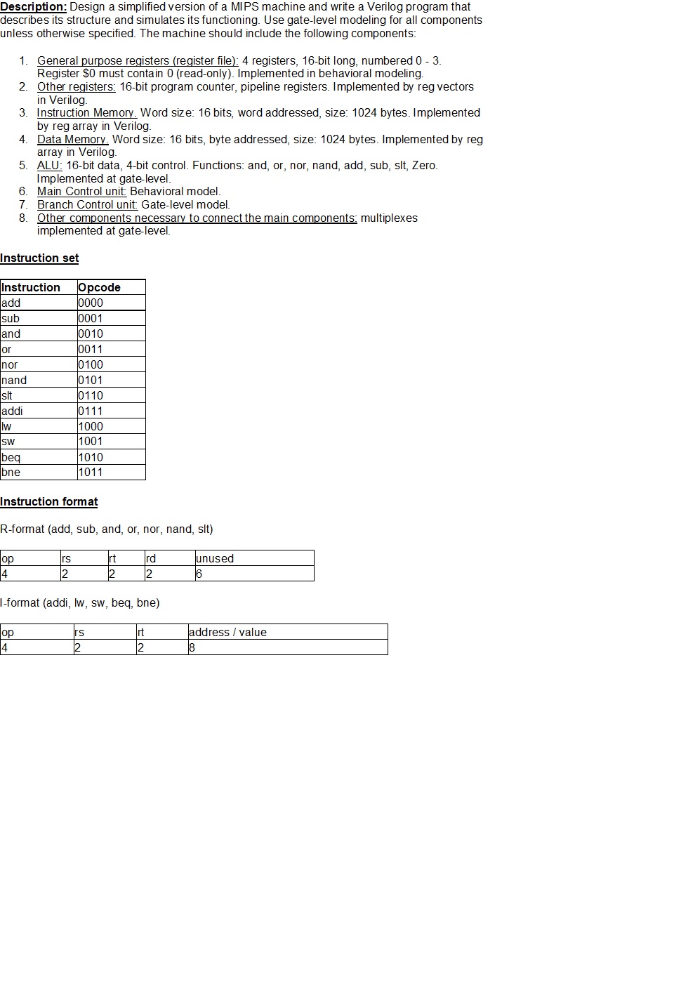 Solved Description: Design a simplified version of a MIPS | Chegg.com