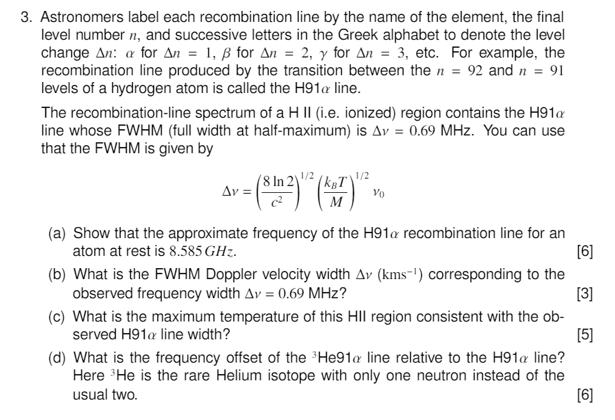 Solved (a) ﻿Show that the approximate frequency of the H91α | Chegg.com