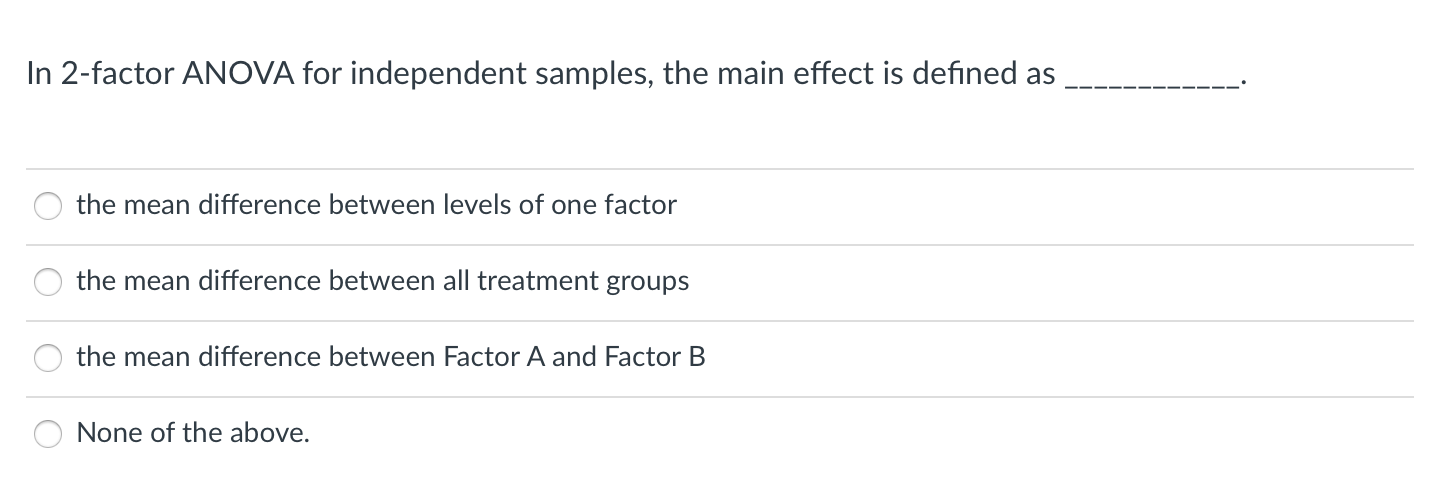 Solved In 2-factor ANOVA for independent samples, the main | Chegg.com