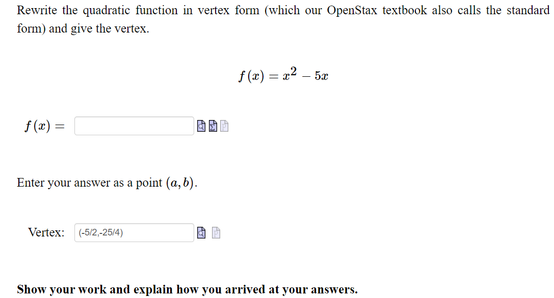 Solved Rewrite the quadratic function in vertex form (which | Chegg.com