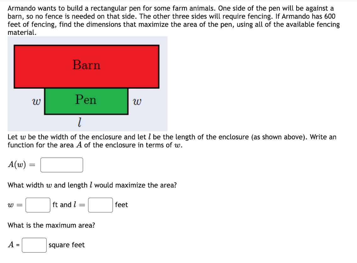Solved Armando wants to build a rectangular pen for some | Chegg.com