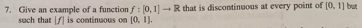 Solved 7. Give an example of a function f:[0,1]→R that is | Chegg.com