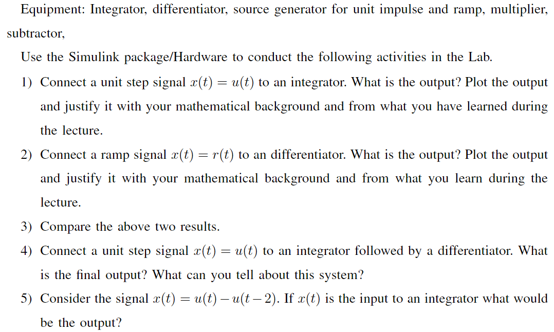 Solved Equipment: Integrator, differentiator, source | Chegg.com