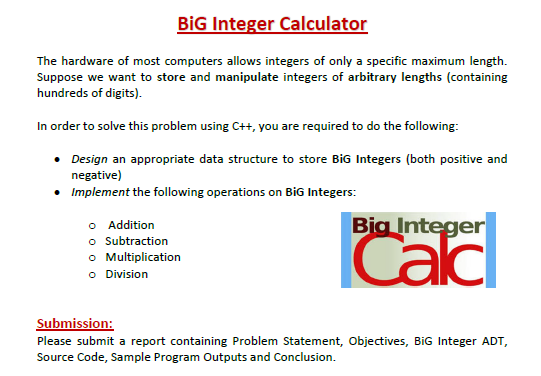 Solved BIG Integer Calculator The hardware of most computers | Chegg.com
