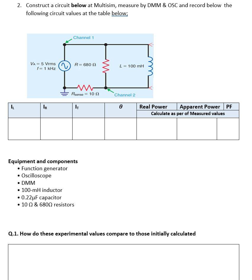 Solved 2. Construct a circuit below at Multisim, measure by | Chegg.com