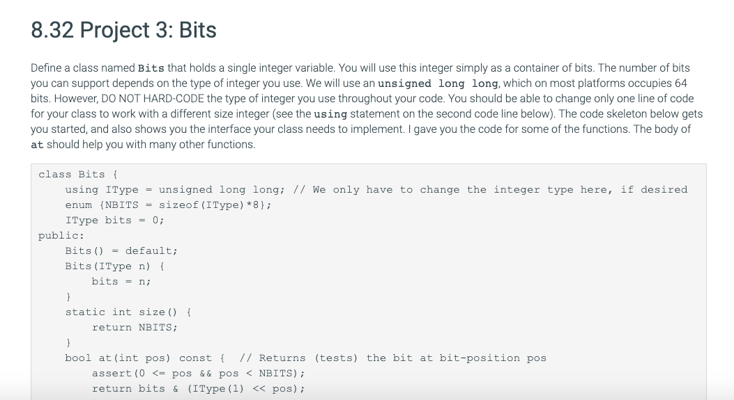 8.32 Project 3: Bits Define a class named Bits that | Chegg.com