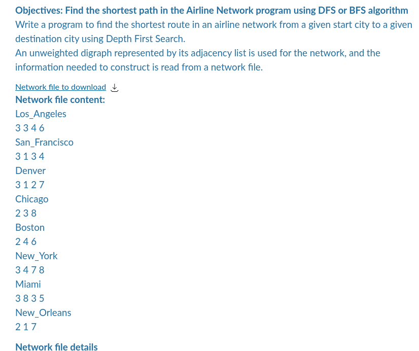 Solved Objectives: Find the shortest path in the Airline | Chegg.com