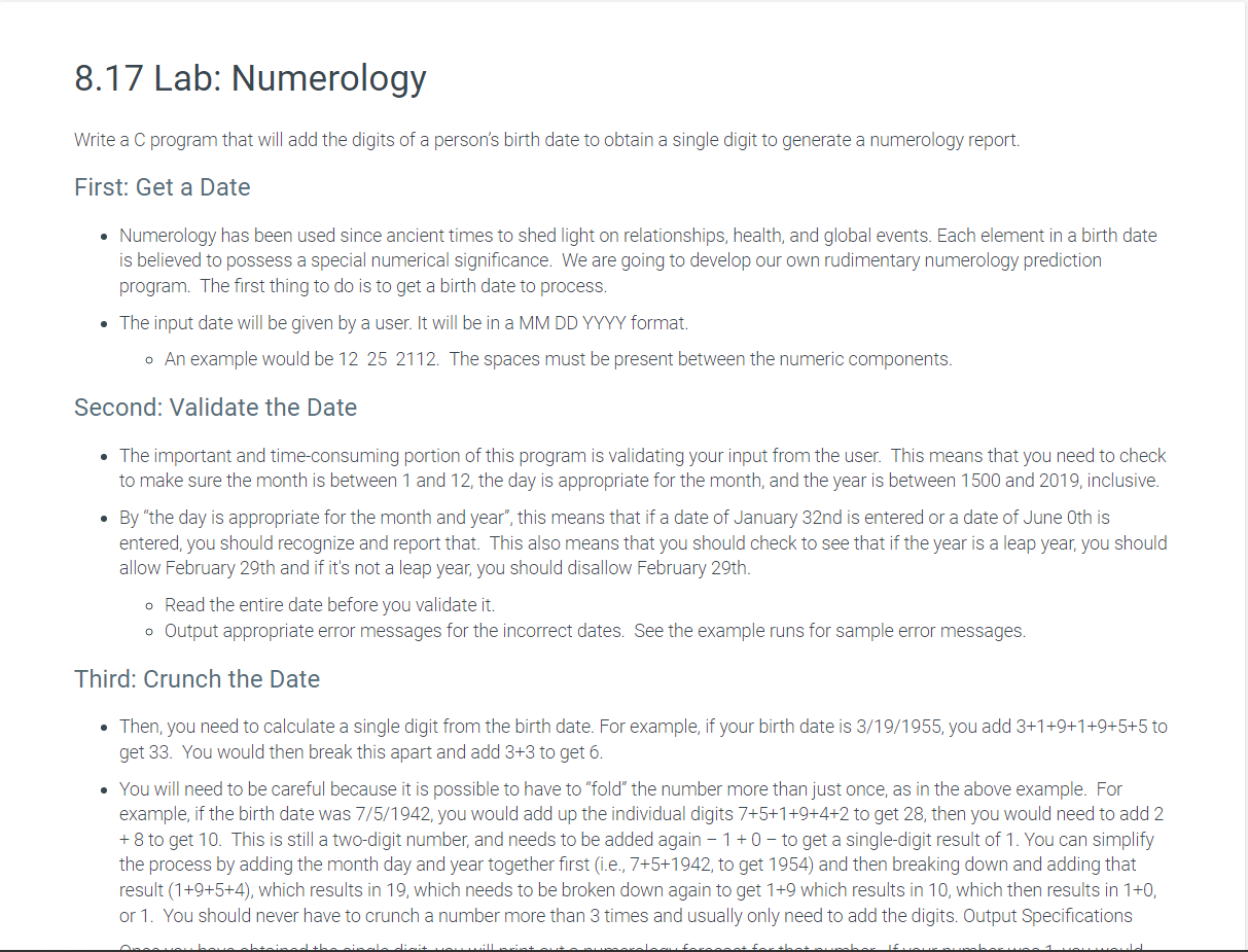Solved 8.17 Lab: Numerology Write a C program that will add | Chegg.com