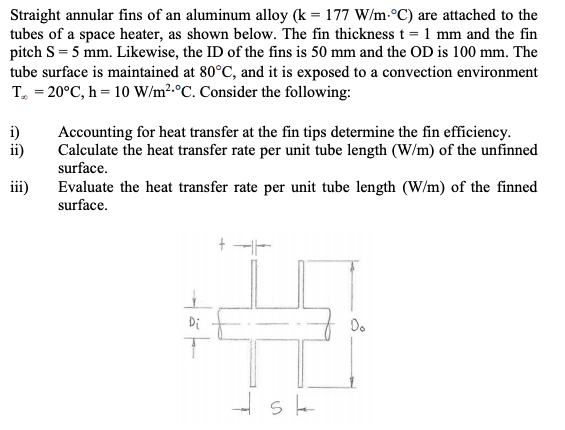 Solved Straight annular fins of an aluminum alloy (k = 177 | Chegg.com