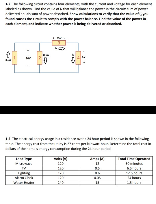 Solved 1-2. The following circuit contains four elements, | Chegg.com