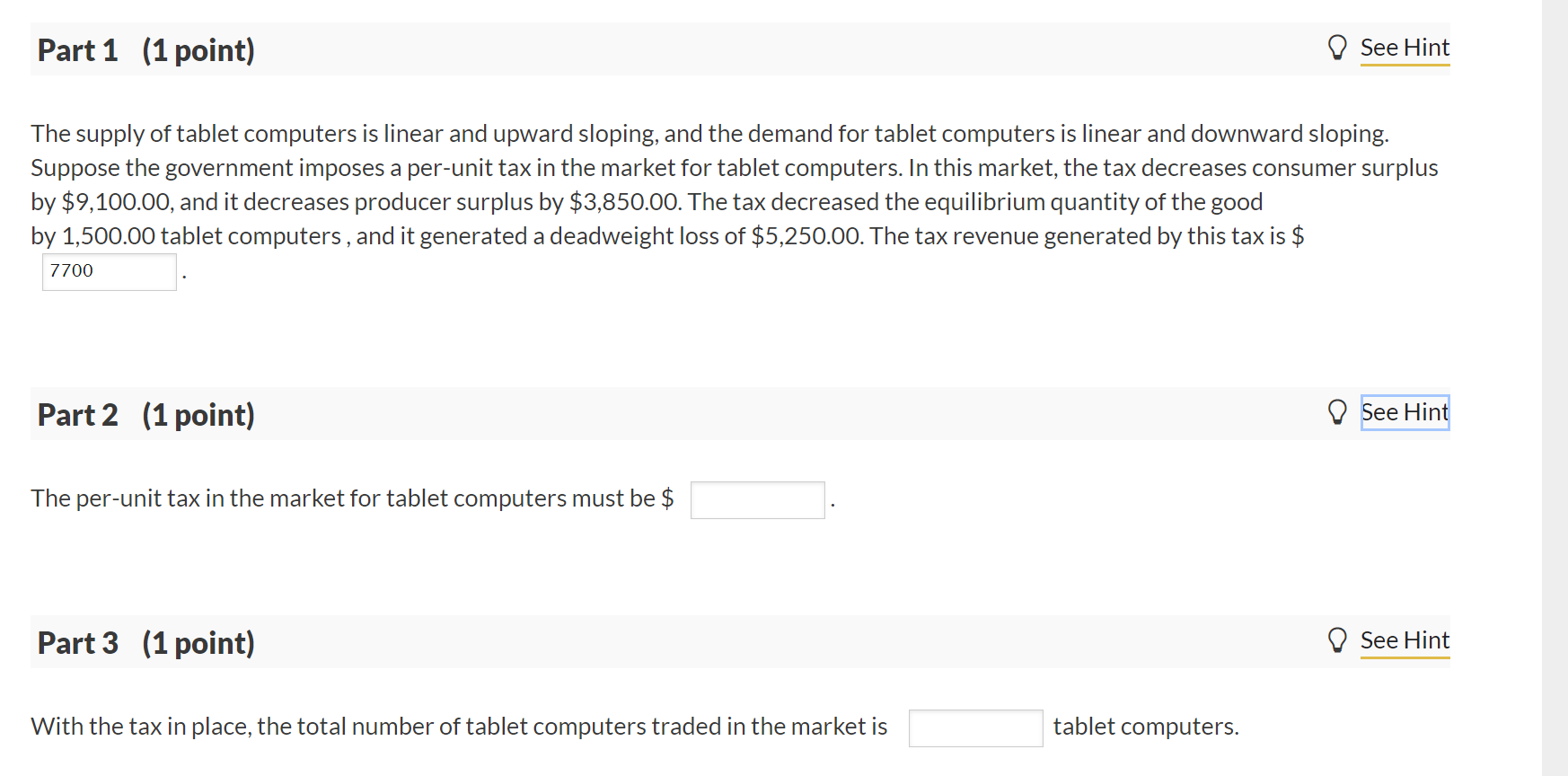 Solved Part 1 (1 point) D See Hint The supply of tablet | Chegg.com