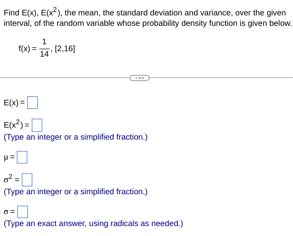 Solved Find E(x),E(x2), the mean, the standard deviation and | Chegg.com