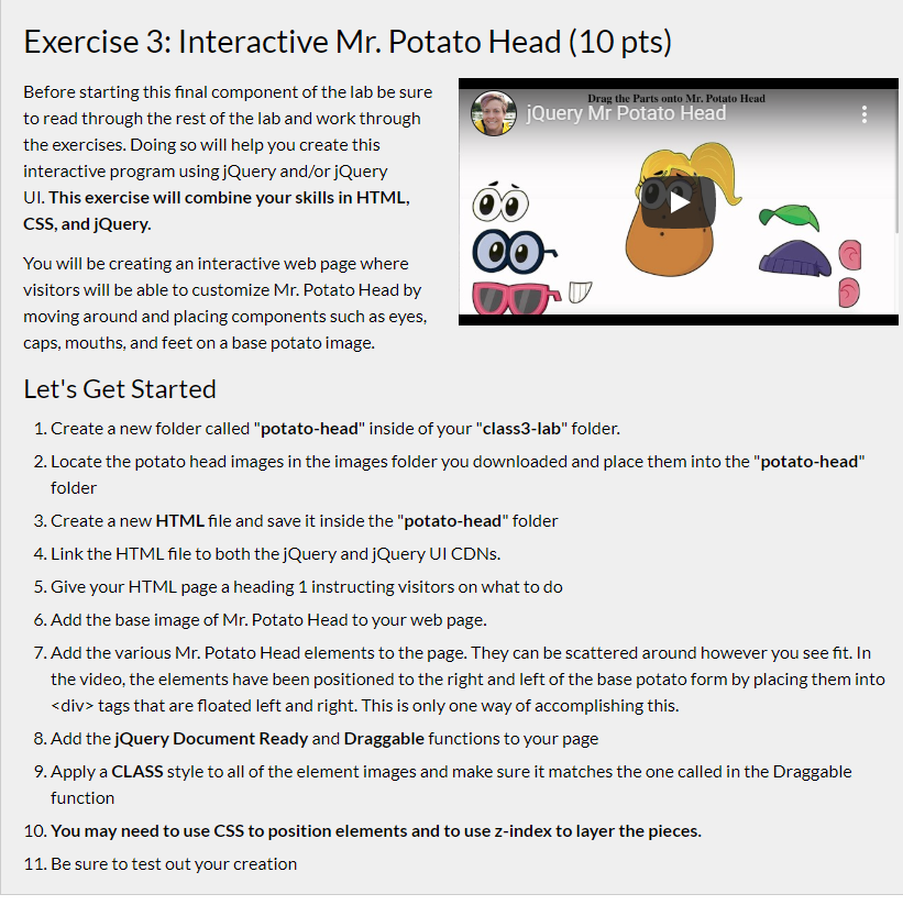 Exercise 3: Interactive Mr. Potato Head (10 pts) Drag | Chegg.com