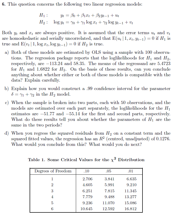 6. This question concerns the following two linear | Chegg.com