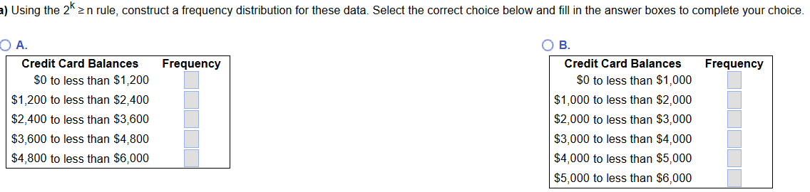 Using the 2k≥n ﻿rule, construct a frequency | Chegg.com