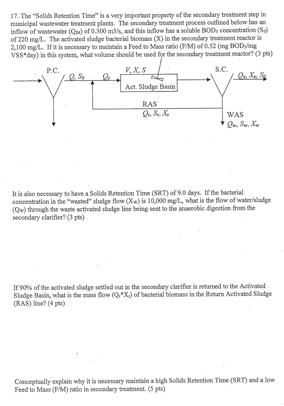 Solved 17. The "Solids Retention Time" is a very important | Chegg.com