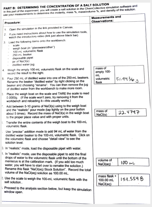 Solved PART B: DETERMINING THE CONCENTRATION OF A SALT | Chegg.com