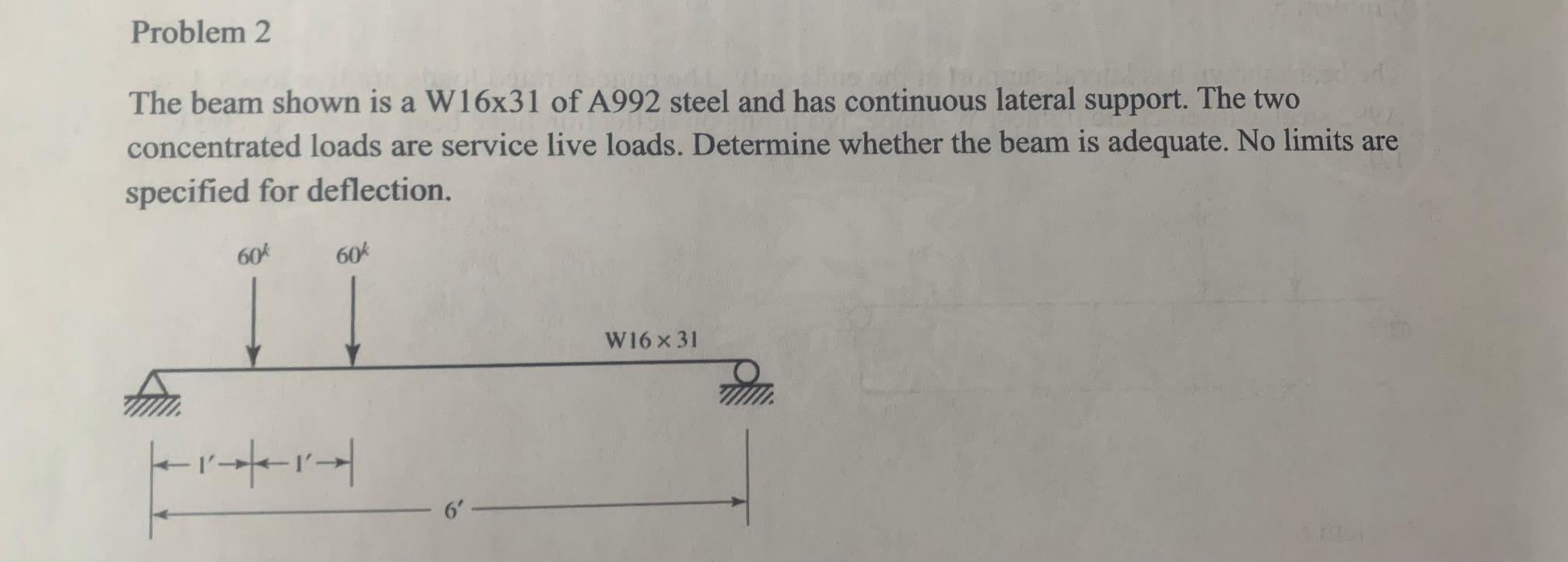 Solved Problem 2 The beam shown is a W16x31 of A992 steel | Chegg.com