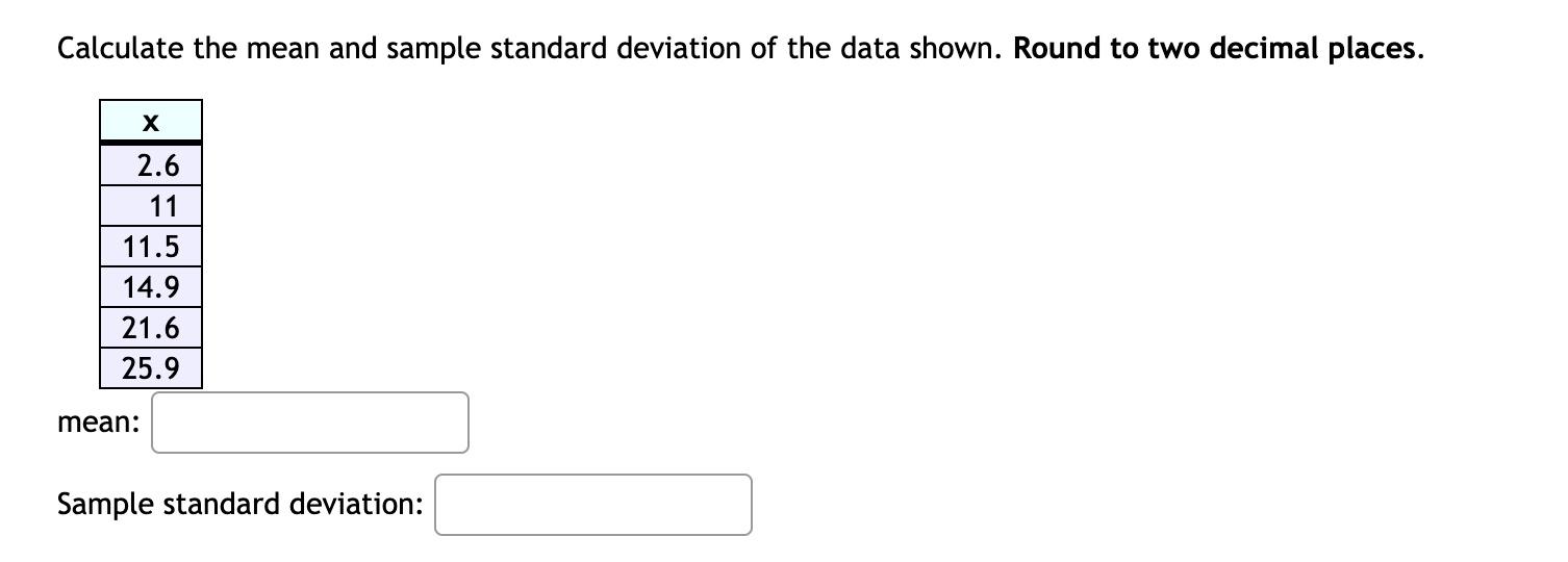 Solved Calculate the mean and sample standard deviation of | Chegg.com