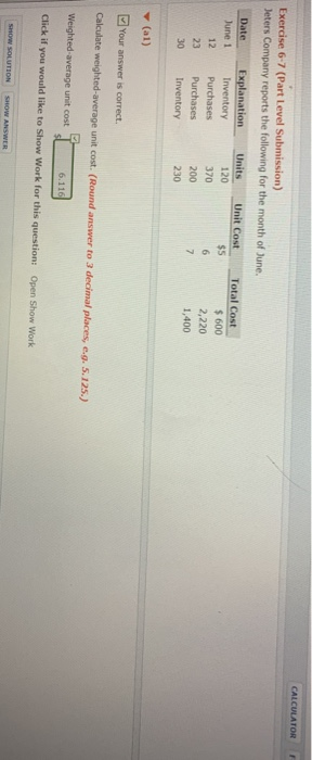 Solved CALCULATORr Exercise 6-7 (Part Level Submission) | Chegg.com