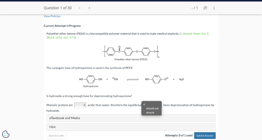 Solved Polyether ether ketone (PEEK) is a biocompatible | Chegg.com