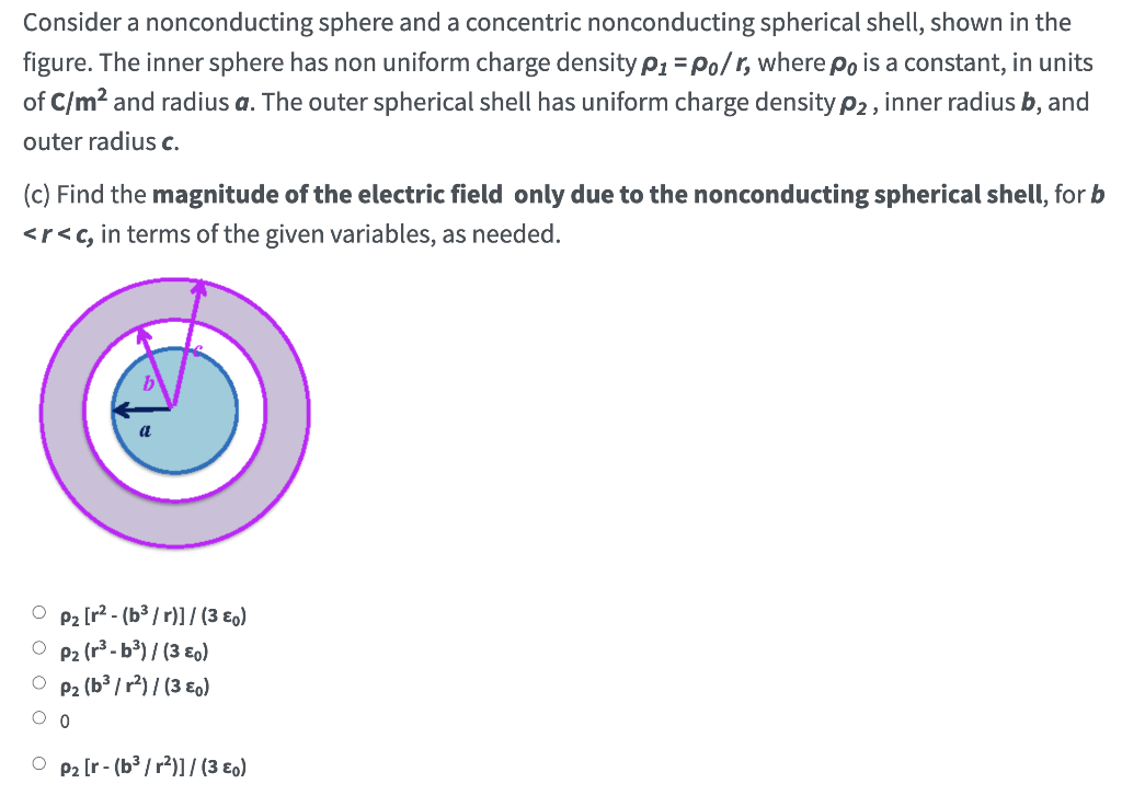 Solved Consider a nonconducting sphere and a concentric | Chegg.com