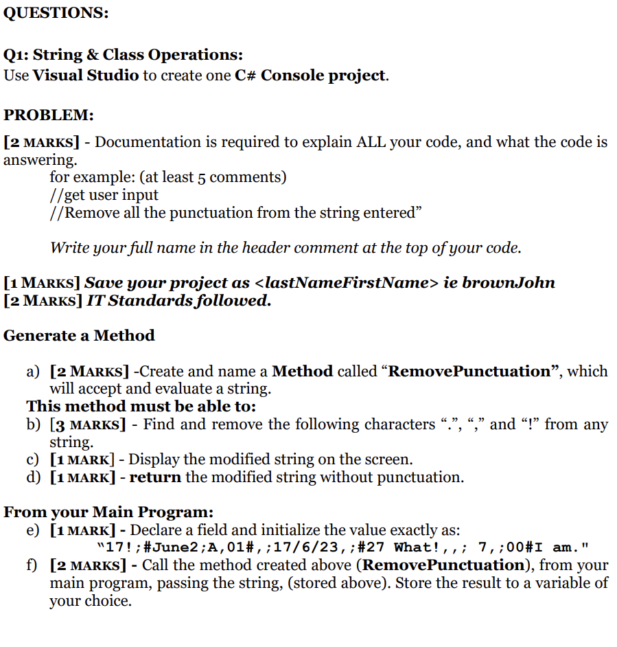 Solved Questions Q1 String And Class Operations Use Visual