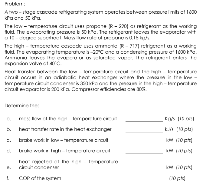 Solved Problem: A two-stage cascade refrigerating system | Chegg.com Solved Problem: A two-stage cascade refrigerating system | Chegg.com