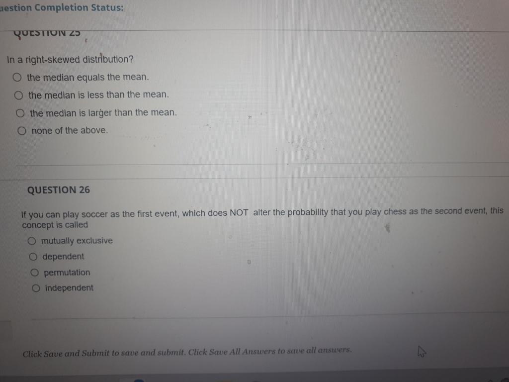 Solved estion Completion Status: In a right-skewed | Chegg.com