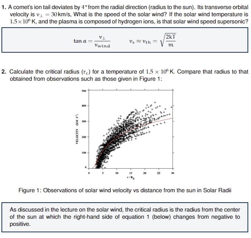 Solved 1. A comet's ion tail deviates by 4º from the radial | Chegg.com