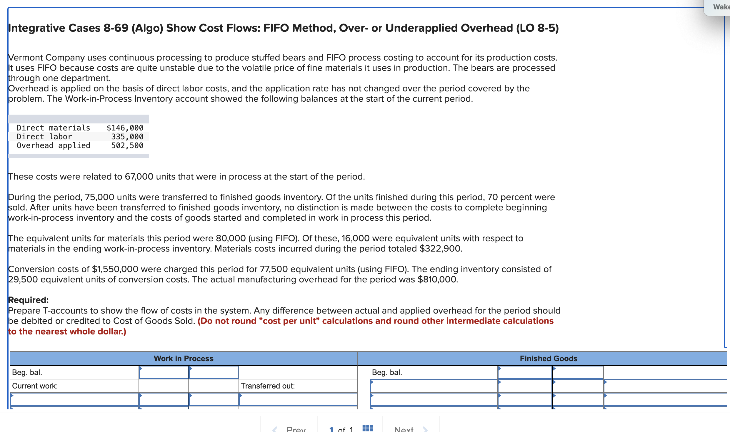 Solved Integrative Cases 8-69 (Algo) Show Cost Flows: FIFO | Chegg.com