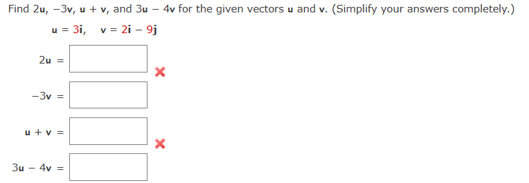 Solved Find 2u, -3v, u+v, and 3u-4v for the given vectors u | Chegg.com