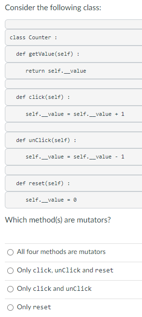 Solved Consider the following class: class Counter : def | Chegg.com