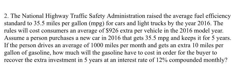 Solved 2. The National Highway Traffic Safety Administration | Chegg.com