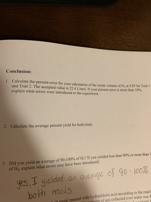 Solved Conclusion: Calculate the percent error for your | Chegg.com