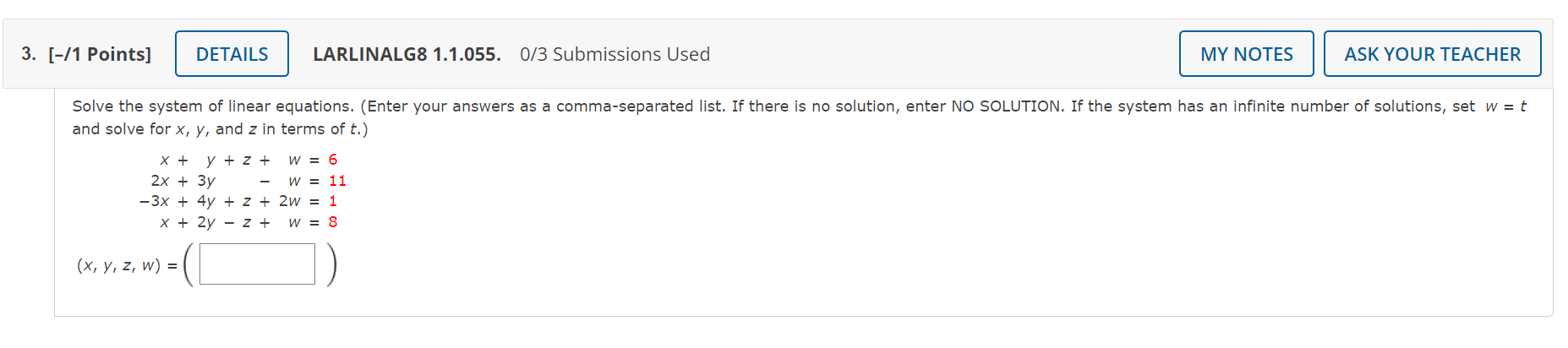 Solved And Solve For X Y And Z In Terms Of T X Y Z W 6