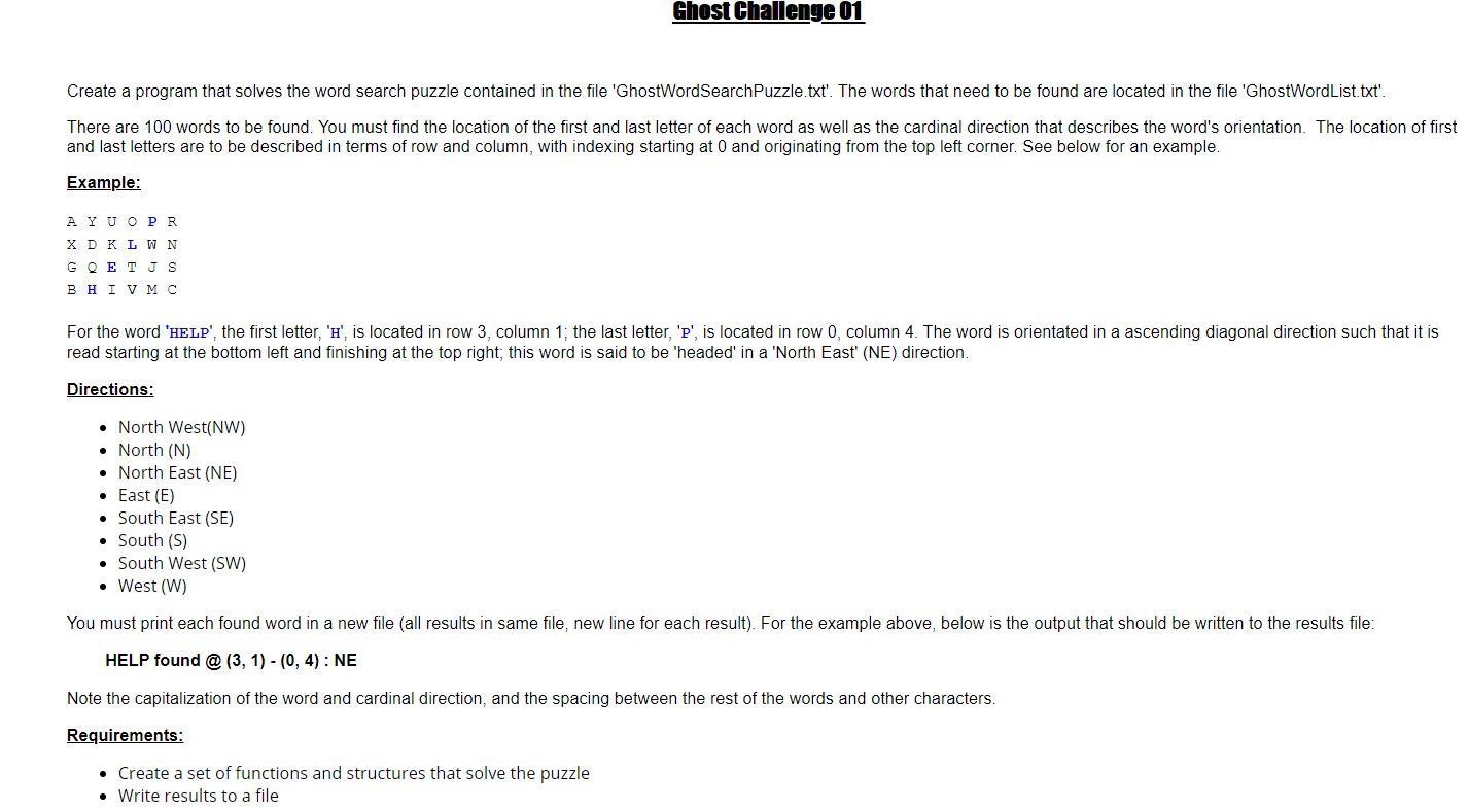 Ghost Challenge 01 Create a program that solves the | Chegg.com
