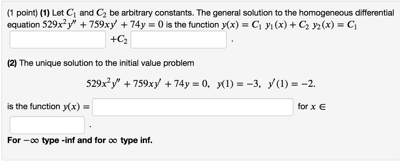 Solved (1 point) (1) Let C1 and C2 be arbitrary constants. | Chegg.com