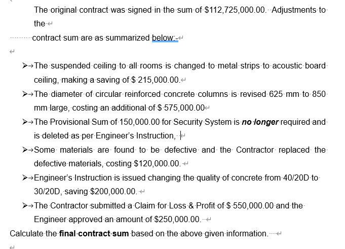 Solved The original contract was signed in the sum of | Chegg.com