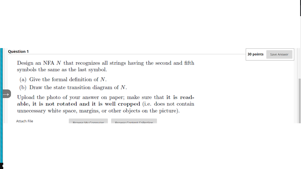 Solved Question 1 30 points Save Answer Design an NFA N that | Chegg.com