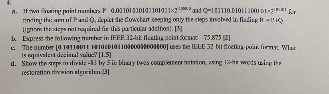 Solved 4. a. If two floating point numbers | Chegg.com