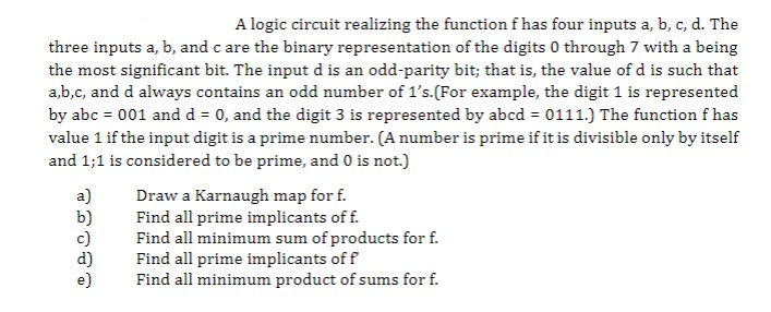 Solved A Logic Circuit Realizing The Function F Has Four