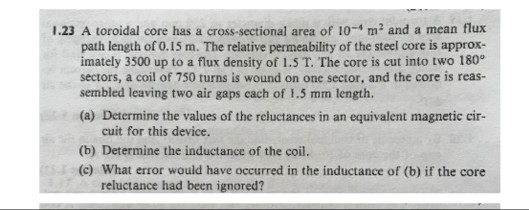 Solved 1.23 A toroidal core has a cross-sectional area of | Chegg.com