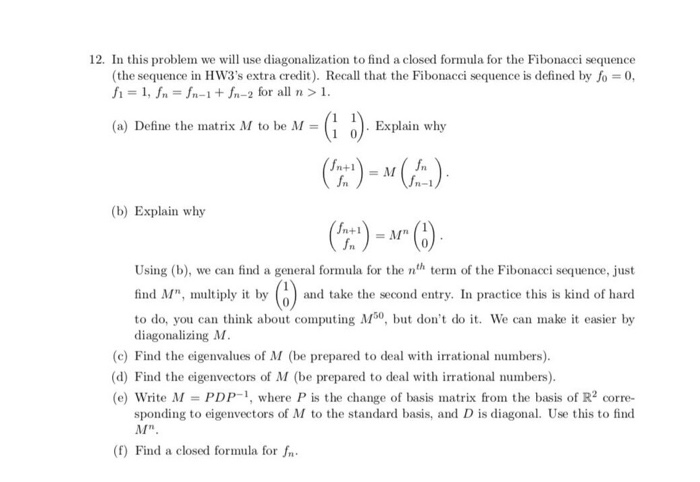 Solved 12. In this problem we will use diagonalization to | Chegg.com